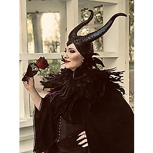 HOMELEX Evil Queen Feather Horns Costume for Women Black Cape Halloween Headpiece Shawl Accessories