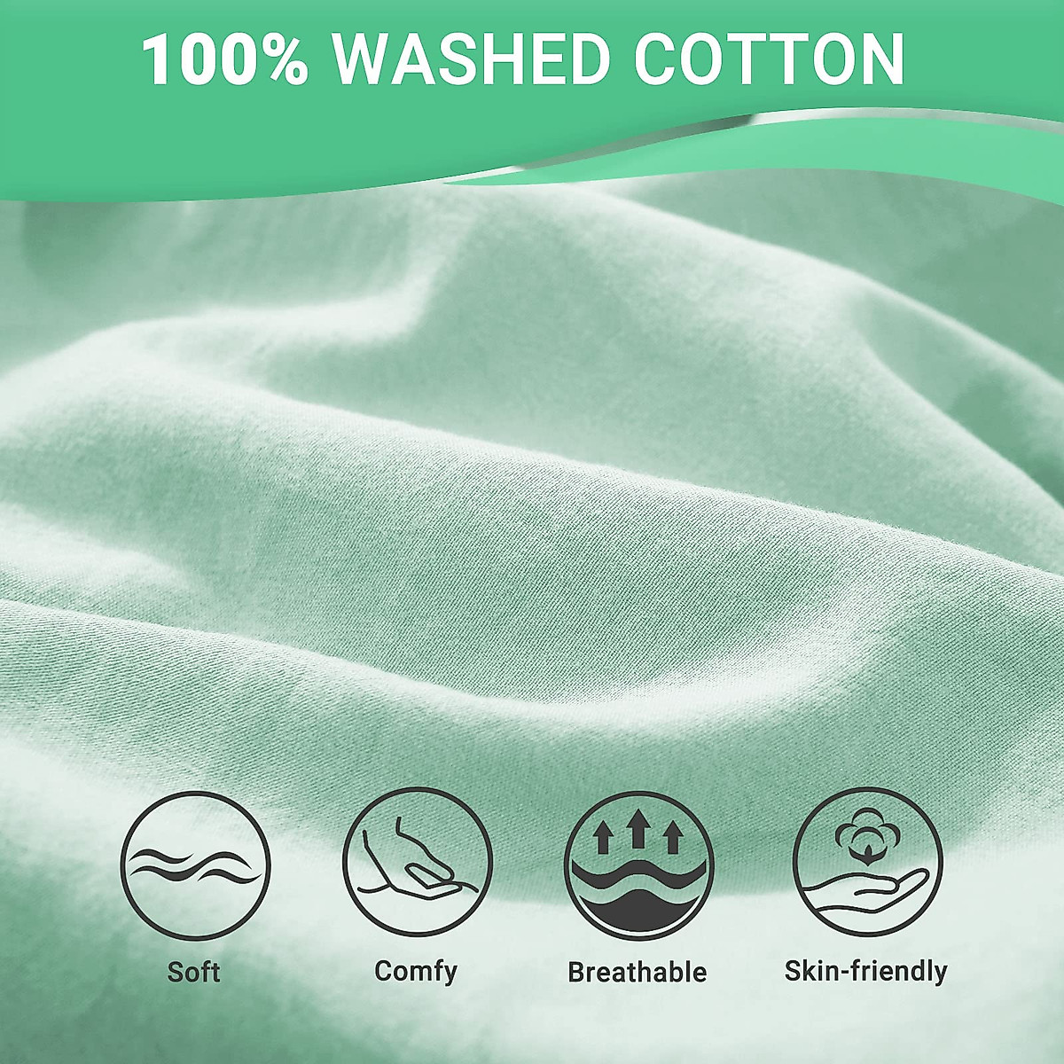 Sasttie Sage Green Duvet Cover Queen, Ultra Soft Prewashed Queen Duvet Cover Set, 3 Pieces, 1 Duvet Cover with Zipper Closure and Corner Ties (90''x90''), 2 Pillowcases (20''x 30'')