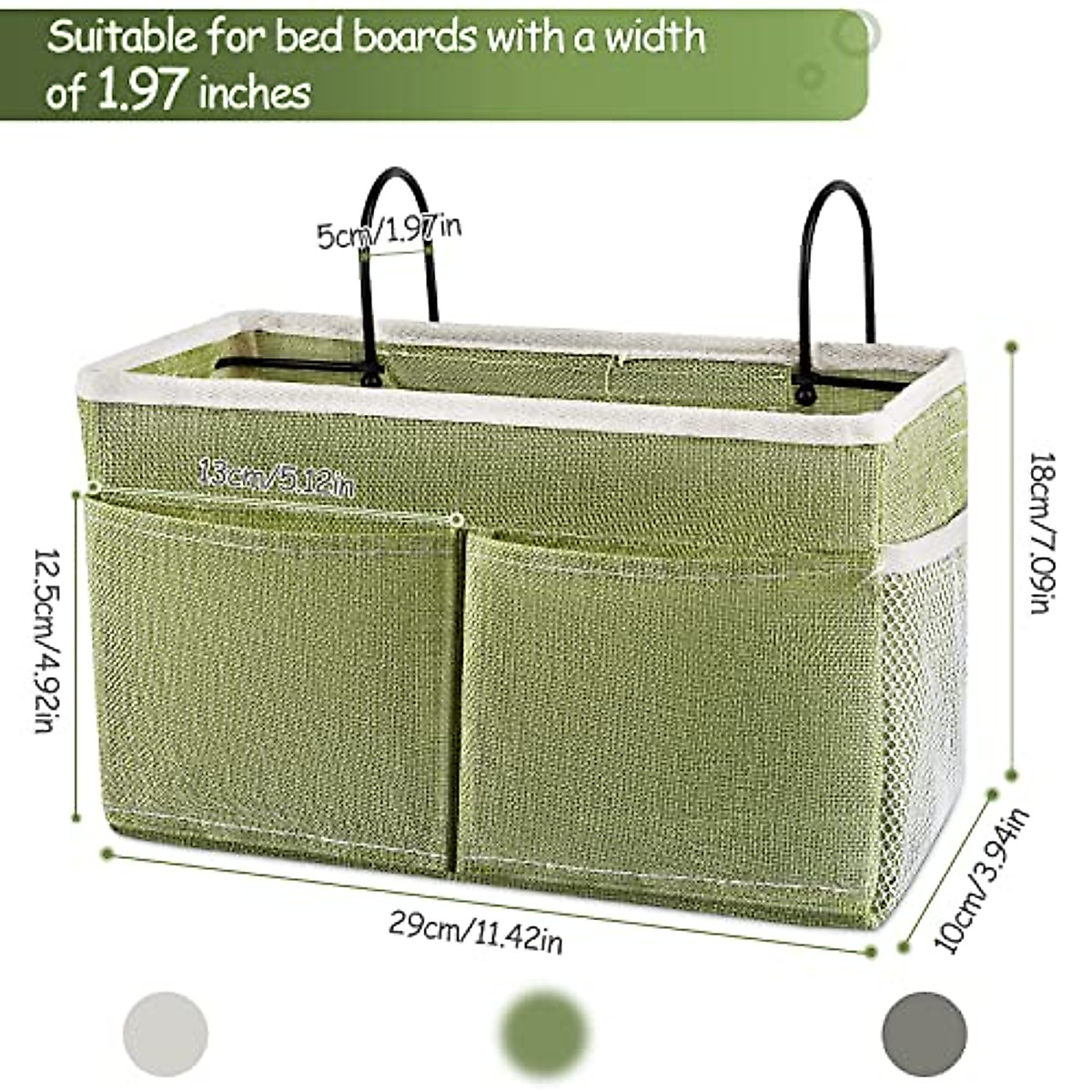 Frjjthchy Bedside Caddy Bed Caddy Hanging Storage with Water Bottle Holder for Bunk Bed Hospital Bed Dorm Rooms (Tea Green)