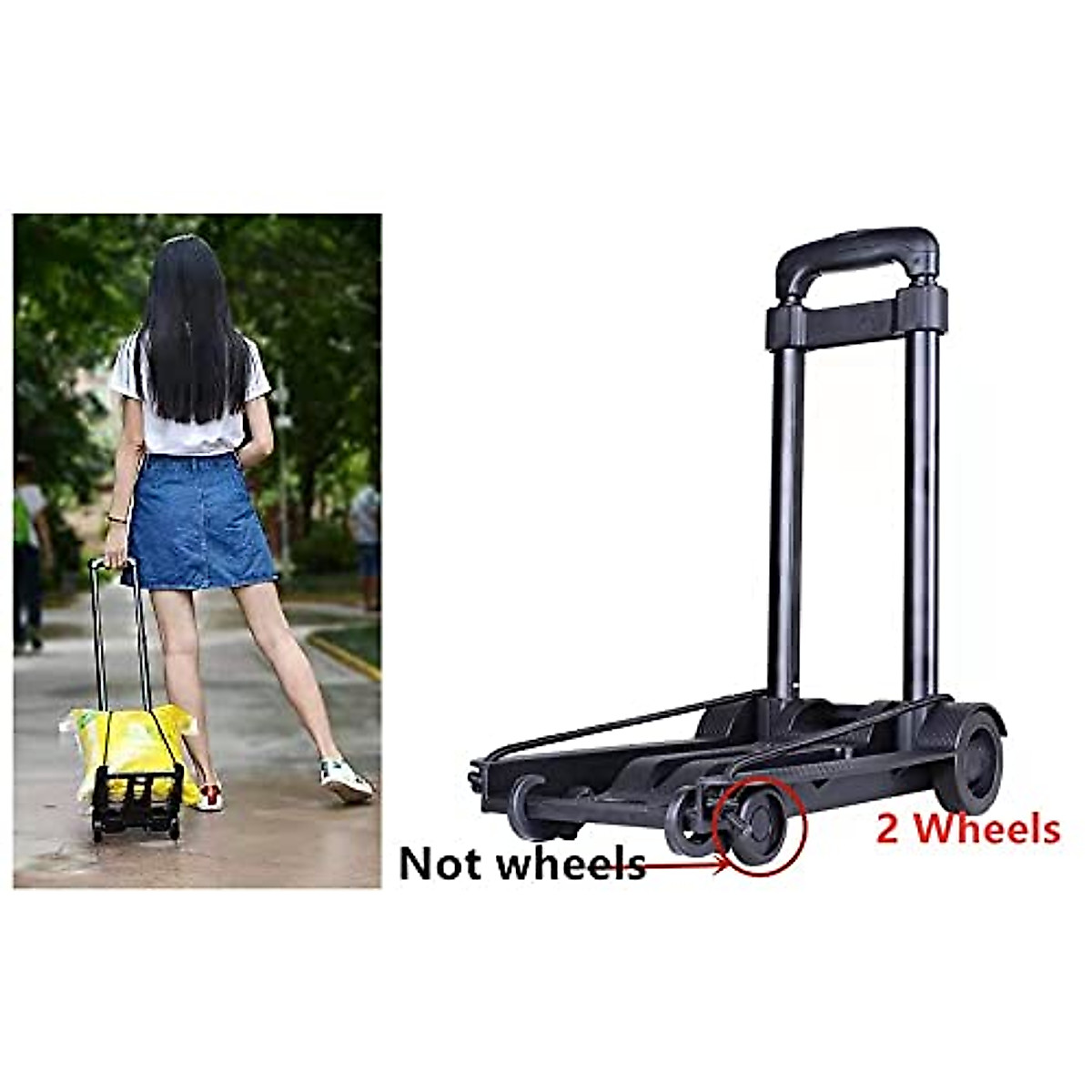 Plastic Folding Luggage Cart with 2 Wheels Lightweight Minisize Hand Truck for Travel, Moving,Camping and Office School Use Trolley(Small Base Plate 12.6"x9"inch)