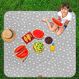 Mealtime Splat Mat for Under High Chair Mat, Non Slip Waterproof Floor Mats Washable Portable Picnic Splash Mat for Baby Art/Craft/Playtime, 42X46 Inch - Grey Star