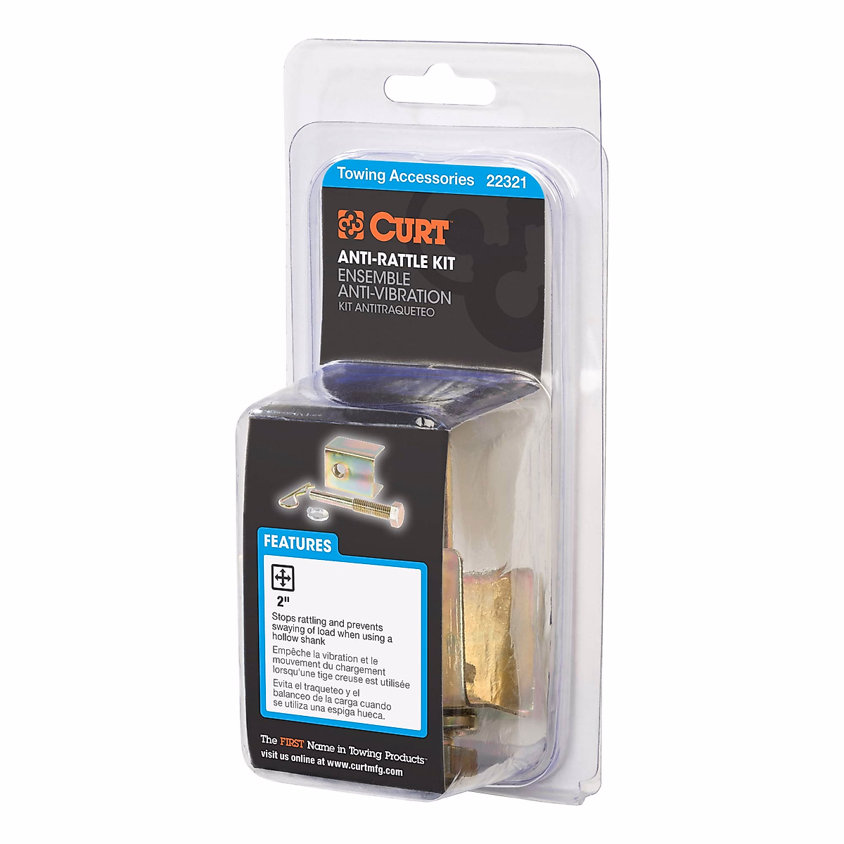 CURT 22321 Anti-Rattle Hitch Pin Shim Device, Fits 2-Inch Receiver, 1/2-In Hole