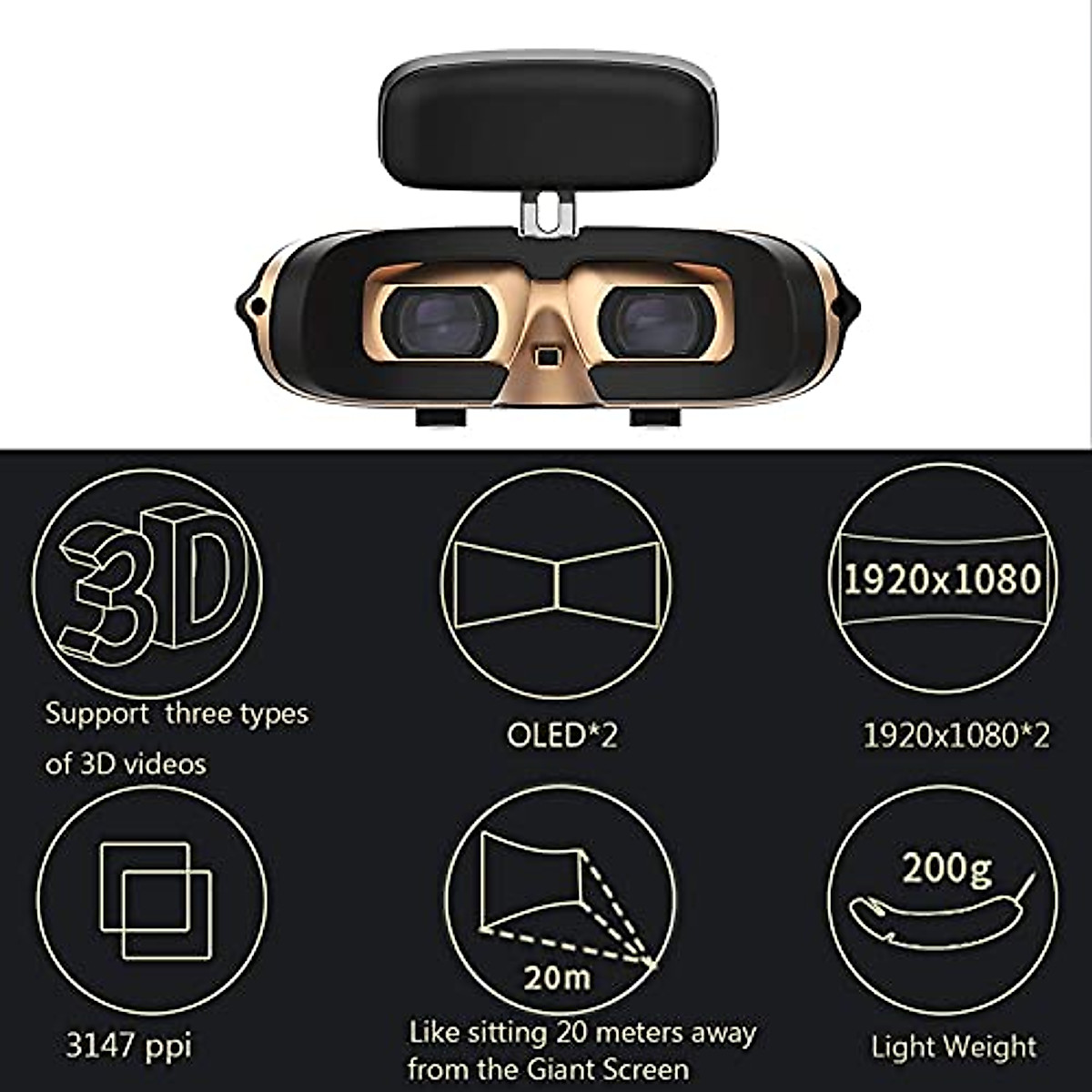 GOOVIS Pro AMOLED Display, Blu-Ray 2D / 3D Glasses HMD Support 4K Blue-ray 3D Movies,Netflix Prime Video Hulu Apple TV+ YouTube Video Movies Compatible with PS5 and Gaming Consoles HDMI connectable