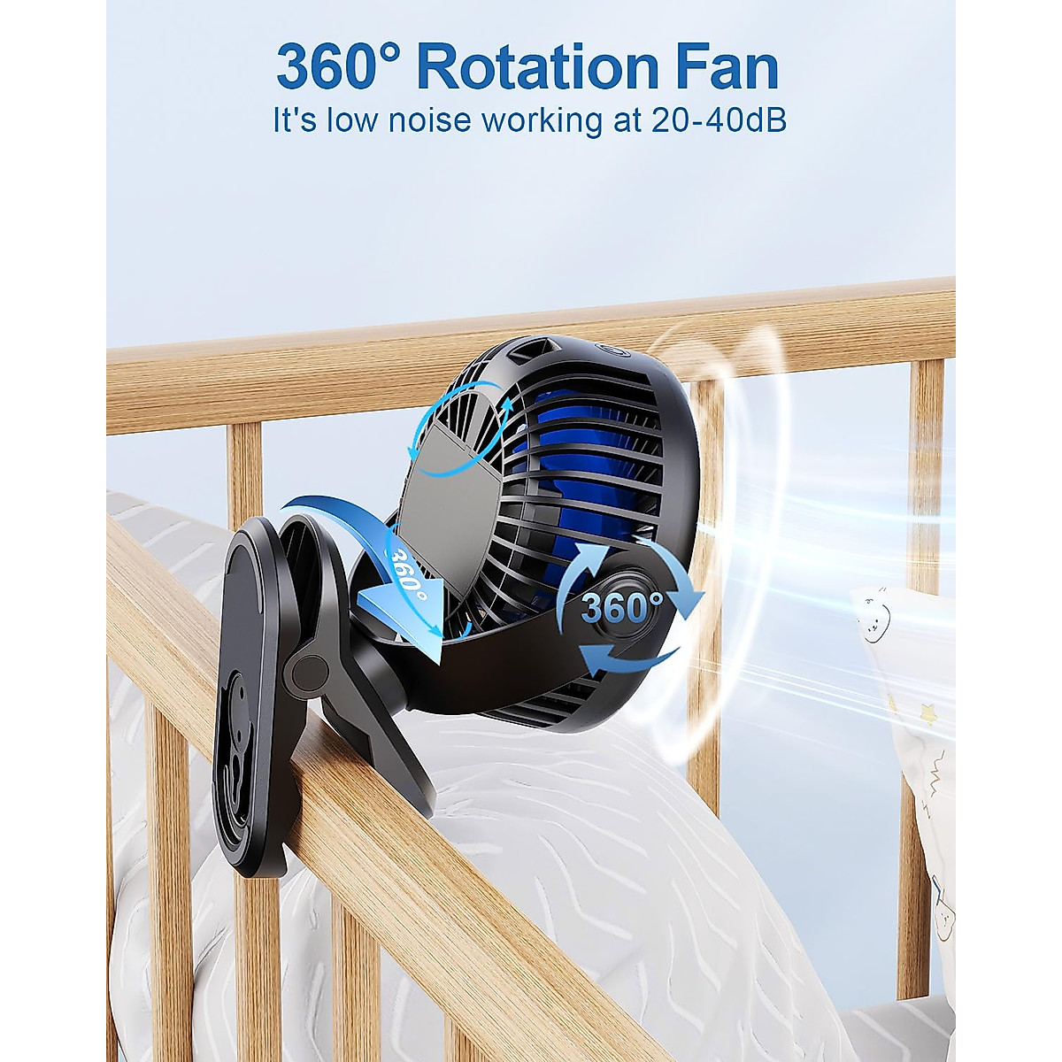 SWEETFULL Portable Clip on Fan - Battery Operated Stroller Fan, 4000mAh Small Rechargeable Fan with LED Display, 4 Speeds, Mini Personal Cooling Desk Fan for Golf Cart Travel Camping Gym (Black)