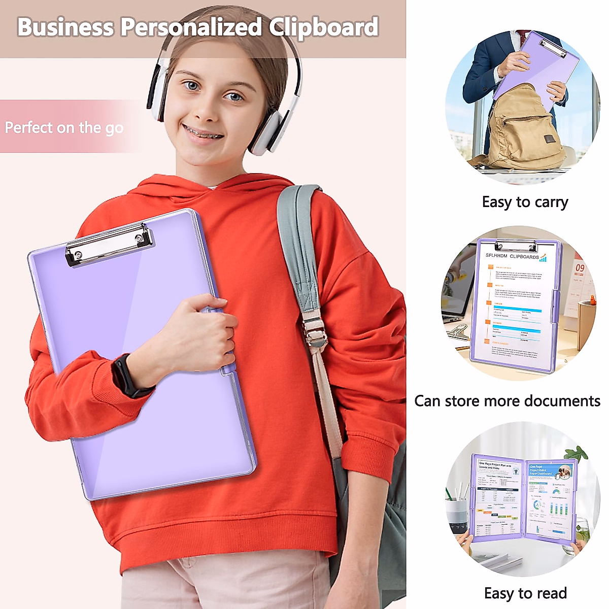 Clipboard with Storage,Heavy Duty Clip Boards 8.5x11 with 2 Storage Case,Clear Visible Top Panel Storage Clipboards,Side Opening Clip Boards,Nursing Clipboard Folder Case for Office Supplies-Purple