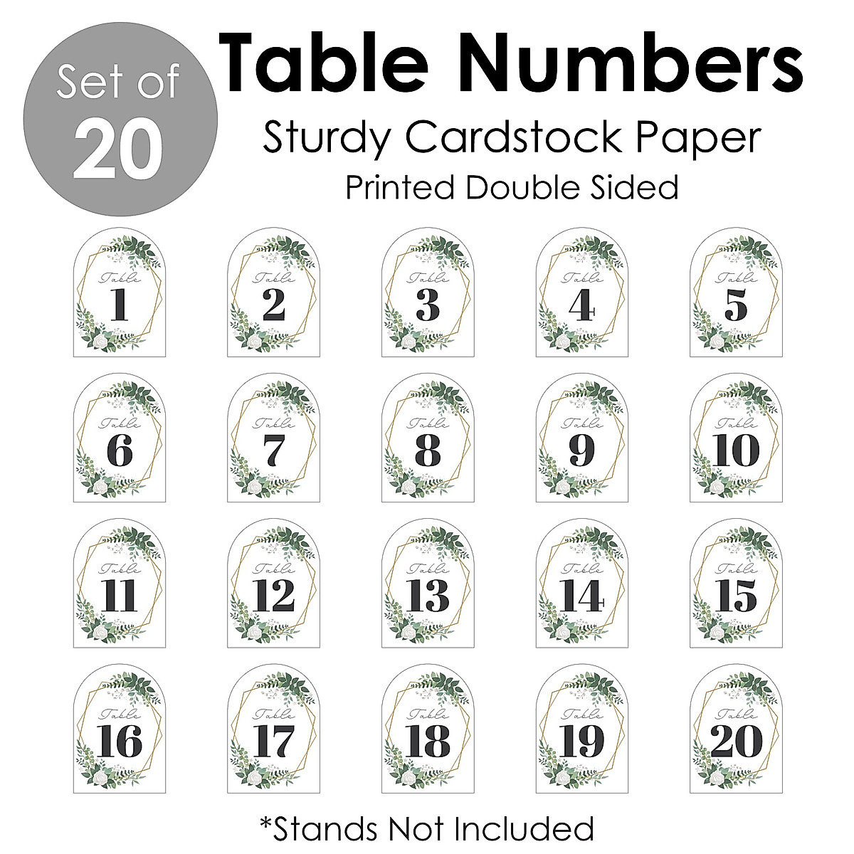 Big Dot of Happiness Boho Botanical Bride - Greenery Bridal Shower and Wedding Party Double-Sided 5 x 7 inches Cards - Table Numbers - 1-20