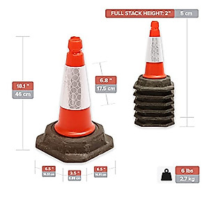 Street Solutions 6 Pack Traffic Safety Cones 18'' inches with Reflective Collars, Unbreakable PVC Orange Construction Cone for Traffic Control, Driveway Road Parking (Orange)