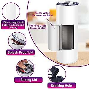 2 Pack 20 Oz Sublimation Tumblers with Lids and Straws, Insulated Stainless Steel 20 Oz Tumbler Bulk, Individual Box Skinny Tumblers with Lids and Straws, Bottle Cap, Shrink Wrap, Heat Resistant Tape