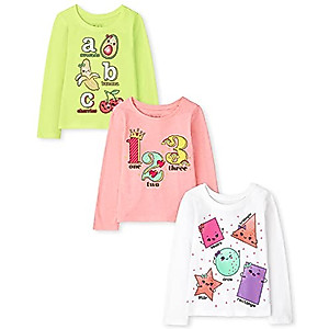 The Children's Place baby girls The Children's Place and Toddler Long Sleeve Graphic T- 3-pack T Shirt, Education, 18-24 Months US