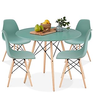 Best Choice Products 5-Piece Dining Set, Compact Mid-Century Modern Table & Chair Set for Home, Apartment w/ 4 Chairs, Plastic Seats, Wooden Legs, Metal Frame - Light Green/Oak