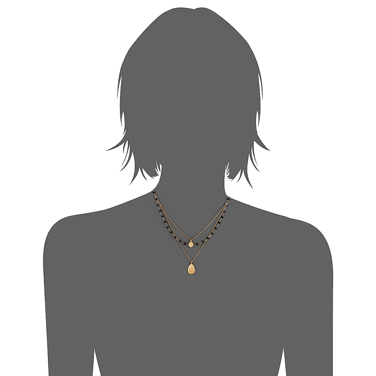 Satya Jewelry Classics Onyx Lotus and Tree of Life Triple-Chain Necklace (18-Inch)