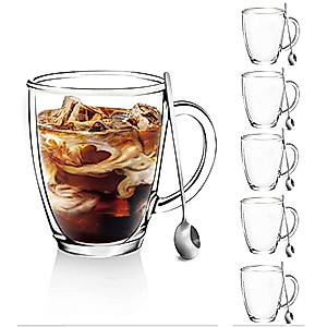 [6 PACK,12 OZ] DESIGN•MASTER Premium Glass Coffee Mugs with Spoons. Transparent Tea Glasses for Hot/Cold Beverages, Perfect Design for Americano, Cappuccino, Tea and Beverage.