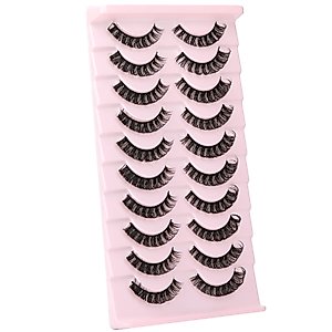 wiwoseo False Eyelashes Russian Strip Lashes D Curly Faux Mink Lashes Wispy Fluffy Volume Russian Lashes 3D Effect Fake Eyelashes 10 Pairs Pack