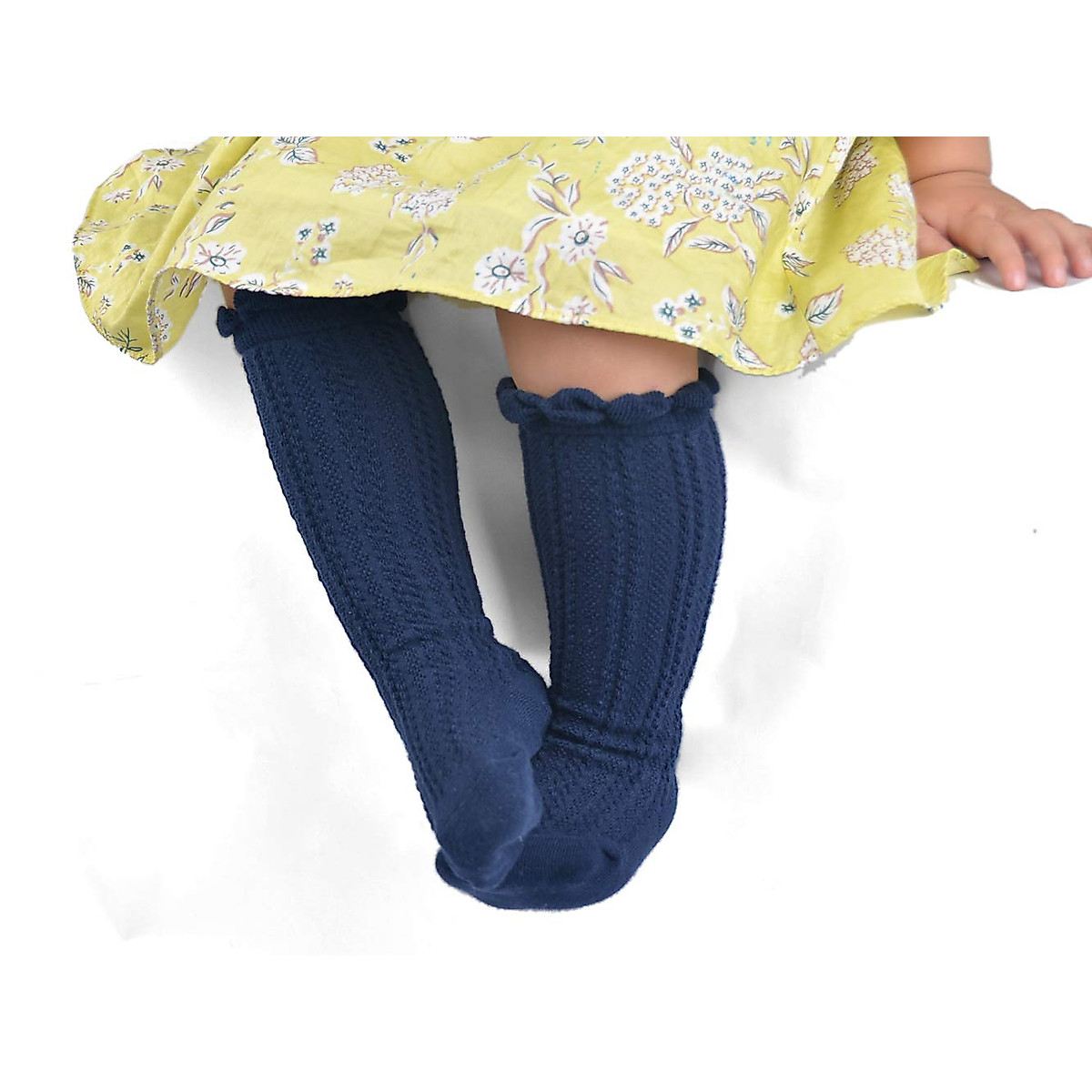 EPEIUS 5 Pairs Little Girls Cotton Uniform Knee High Socks Kids Boys Tube Ruffled Stockings for 6-8 Years,White/Grey/Navy/Yellow/Wine Red