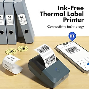 HXBER Label Printer, Label Maker Machine Mini Wireless BT Thermal Receipt Printer All in One BT Connect Price Tag DIY Date Journal Study Sticker Labeling Machine Compatible with iOS Android for Small