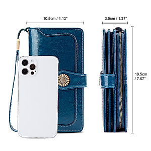 INSIFEEL Women's Wallets Large Capacity with RFID Protection Genuine Leather Wristlet Purse (Navy Blue)