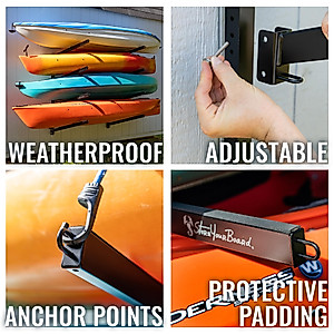StoreYourBoard Outdoor 4 Kayak Storage Rack, Wall Mount, Holds 400 lbs, All Weather Heavy-Duty Metal Organizer, Adjustable Levels