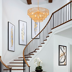 ELYCCUPA 6-Lights Hand-Woven Rattan Pendant Light 4 Round Transitional Minimalist Boho Large Pendant Light for Kitchen Island Dining Room Living Room Hallway, Dia 20 Inch, UL Listed