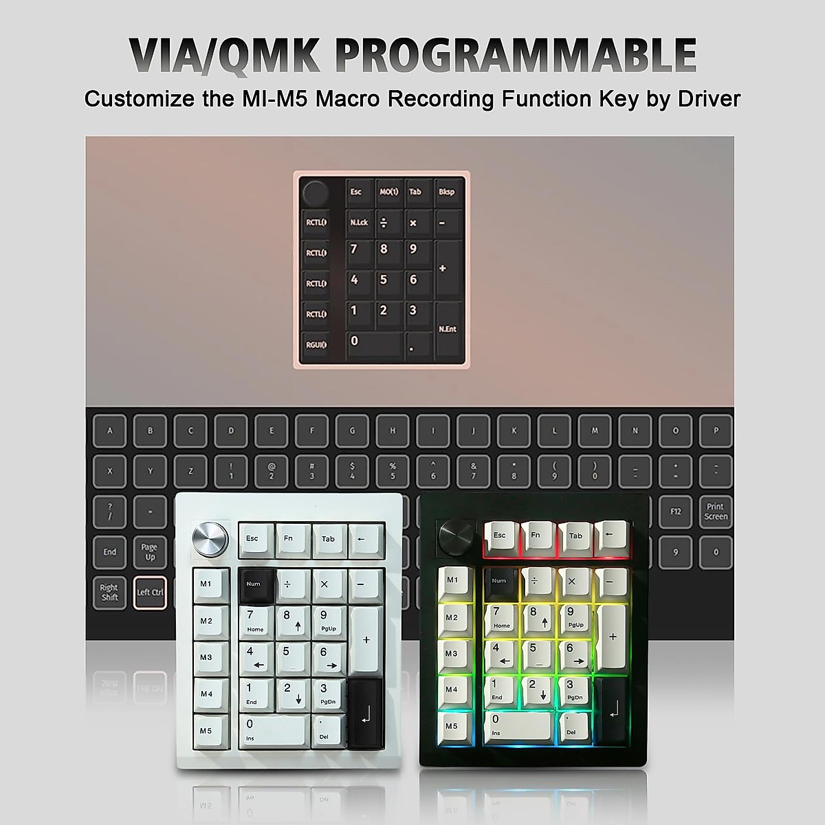 ZMX GMK26 Mechanical Numpad,VIA/QMK Programmable Hot Swappable Gasket Wired BT5.0/2.4G Wireless Number Pad with Knob PBT Keycaps 26 Keys Macro RGB Gaming Numeric Keypad for Laptop TKL Keyboard (Black)