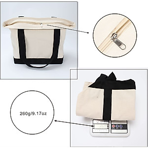 MEIANJU Zippered Canvas Tote Bag, 16.5"x 13.4" Heavy Duty Plain Canvas Tote Bags Blank Canvas Bag Tote Bag 3 PCS Zipper Reusable Canvas Tote Bags Bulk Cloth Grocery Bags black Cotton Tote Bags
