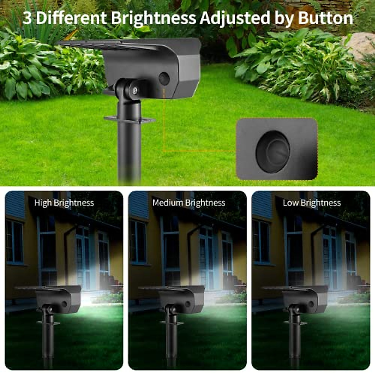 Sararoom 2Pcs Solar Spotlight Outdoor, 48 LEDs 1000LM 6500K Daylight White IP65 Waterproof Solar Landscape Spot Light, 3 Brightness Adjustable, Dusk to Dawn Solar Garden Light for Yard,Patio