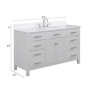 LUCA Kitchen & Bath LC54PBW Tuscan 54" Single Bathroom Vanity Set in Midnight Blue with Carrara Marble Top and Sink