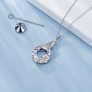 925 Sterling Silver Butterfly Hummingbird Rose Urn Necklace for Ashes Crystal Cremation Pendant Memorial Jewelry for Women (Hummingbird (Purple))