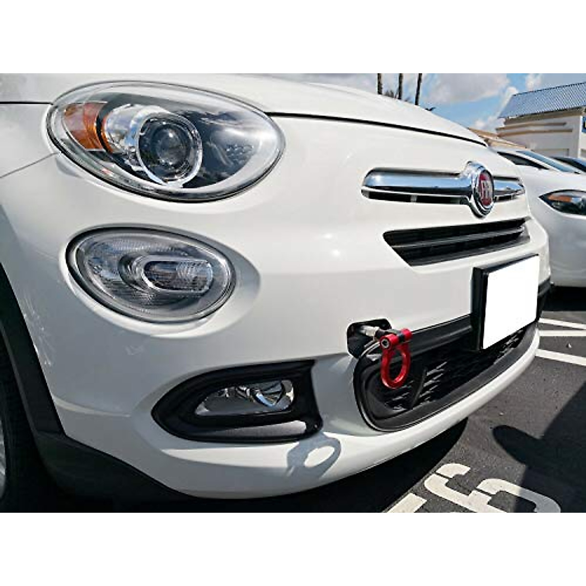 Luyao Aluminum Tow Hook Ring for 2016-up Fiat 500X ONLY Sports Red Track Racing Style