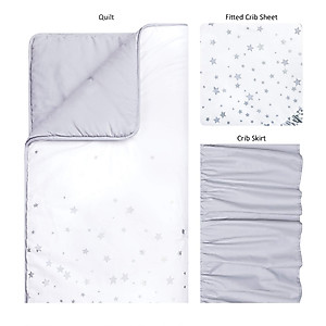 Trend Lab Sprinkle Stars 3 Piece Crib Bedding Set, Gender-Neutral Color Palette, Includes Quilt, Fitted Crib Sheet and Skirt