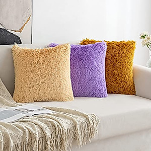 MIULEE Pack of 2 Luxury Faux Fur Throw Pillow Cover Deluxe Decorative Plush Pillow Case Cushion Cover Shell for Sofa Bedroom Car 18 x 18 Inch Light Purple