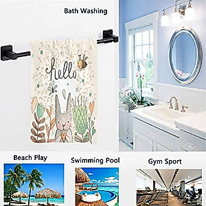 Naanle Cute Rabbit Butterfly and Bee Flowers Easter Pattern Soft Absorbent Guest Hand Towels Multipurpose for Bathroom, Hotel, Gym and Kitchen (16" x 30",Beige)