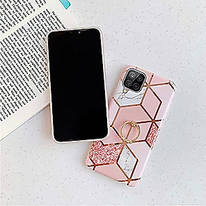 Qokey Compatible for Samsung Galaxy A12 Case,Bling Cute for Women Girls with 360 Degree Rotating Ring Kickstand Soft TPU Shockproof Cover Designed for Galaxy A12 6.5 inch 2020 Released Rhombic Marble