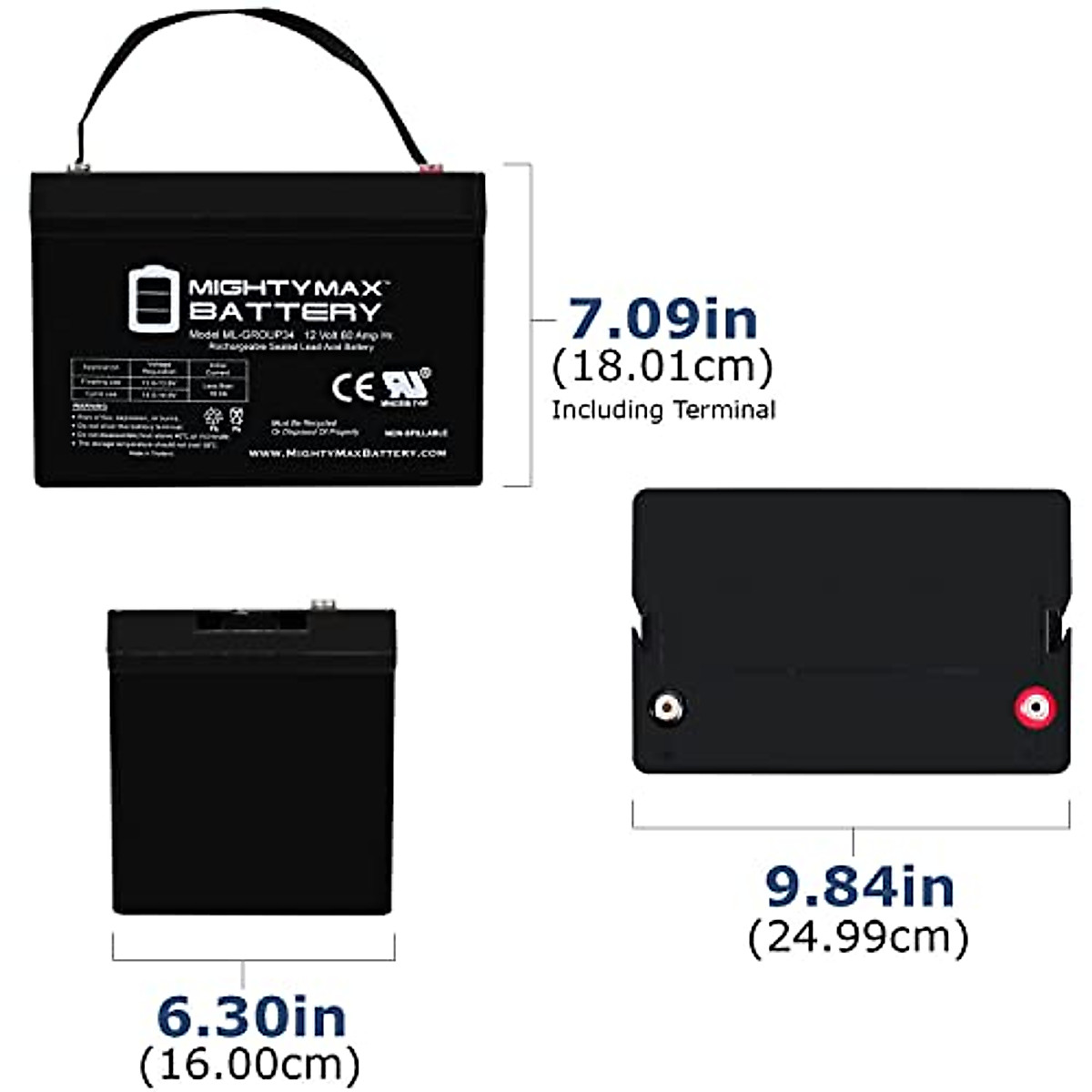 Mighty Max Battery 12V 60AH Group 34 Replacement Battery for Traffic Lights