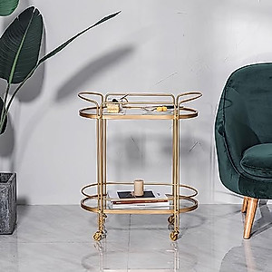 VLOBAOM Modern Rolling Serving Bar Cart, 2-Tier Oval Home Coffee Table Trolley, Kitchen Storage Shelf with Wheels for Living Room, Dining Room, Bathroom,25''Dx14''Wx29''H,Gold