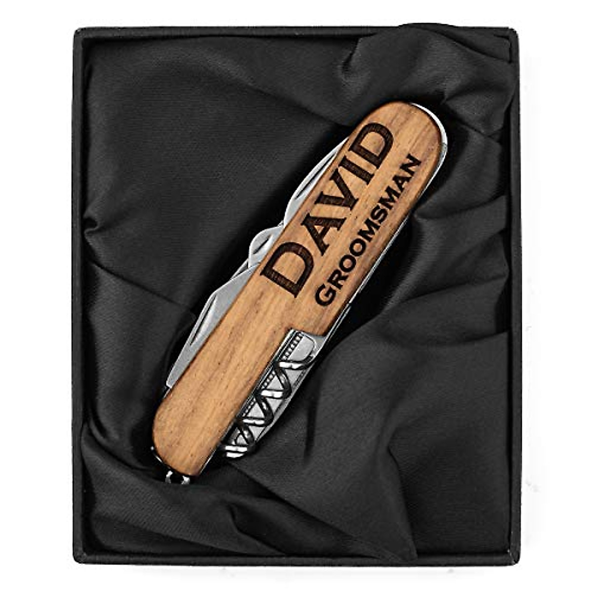 Daylor Engraved Wood Pocket Folding Knife Multi Tool Gift Box Custom Personalized