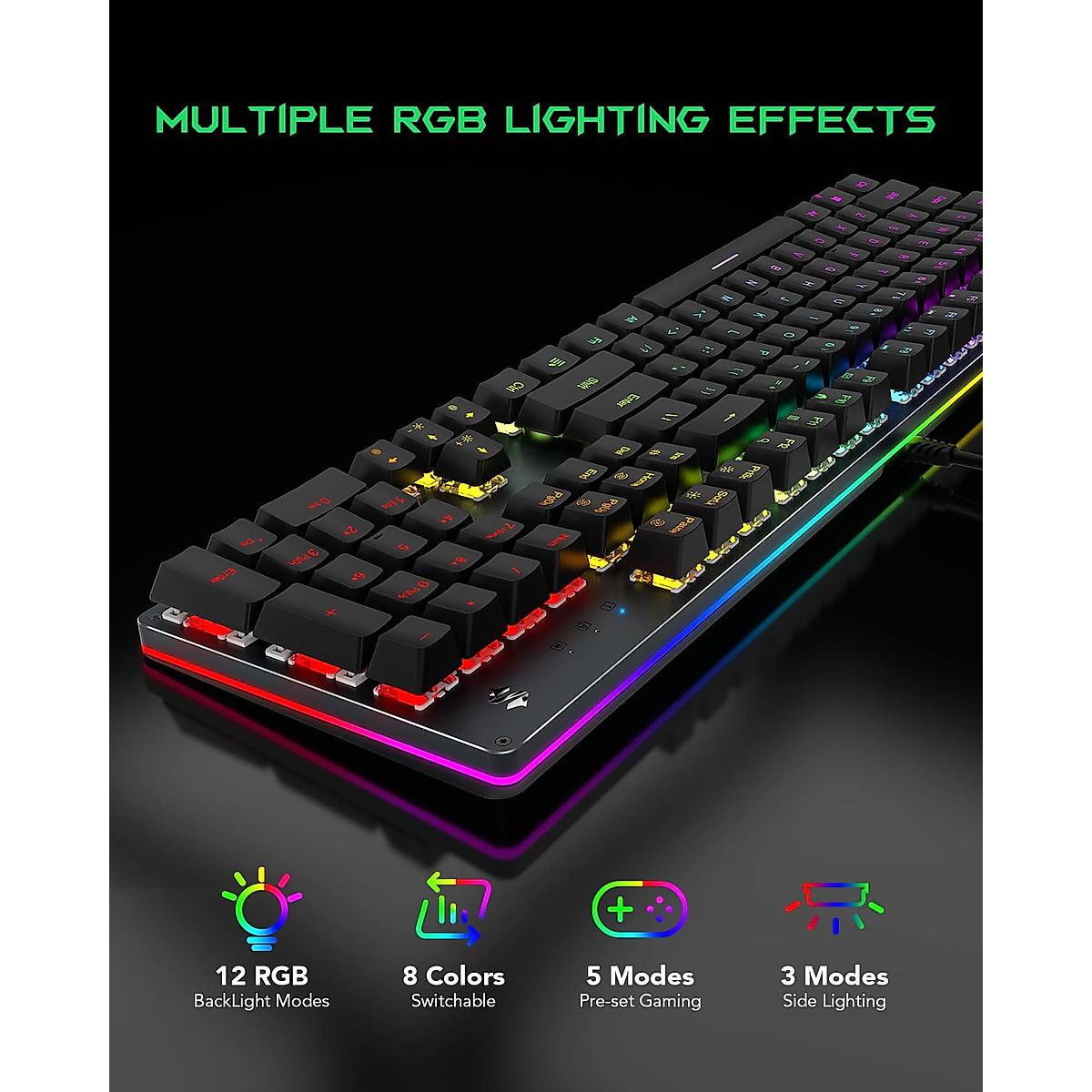 Black Shark RGB Mechanical Gaming Keyboard LED Backlit Wired Keyboard with Blue Switches, Fully Programmable, Anti-Ghosting 104 Keys for Desktop PC, Sixgill K2