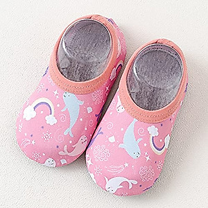 Lykmera Baby Girls Boys Cartoon Printed Water Shoes Kids Socks Barefoot Shoes Swim Cartoon Non-Slip Beach Shoes (Pink, 5-6 Years Little Kids)