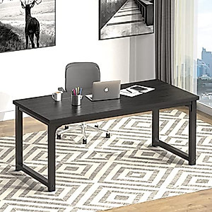 NSdirect 63" Large Computer Desk,Modern Simple Style PC Table Office Desk Wide Workstation for Study Writing,Gaming and Home Office,Extra 1" Thicker Wooden Tabletop and Black Metal Frame,Black
