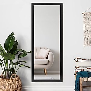 PexFix Full Body Mirror 43"x16" Large Mirror Rectangle Mirror Full Length Hanging or Leaning Against Wall Mirror for Bedroom and Bathroom,Black(No Stand) (JJ01002AAF+USAM019)