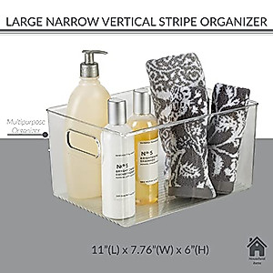 Simplify Large Bin | Multi-Purpose | Cabinet & Refrigerator Storage | Bathroom | Office | Carrying Handles | Transparent Clear Vertical Stripe Organizer