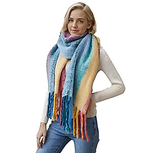 MissShorthair Oversized Chunky Scarf for Women Winter Warm Colorful Blanket Big Scarfs Plaid Thick Scarves Soft Fluffy Shawl