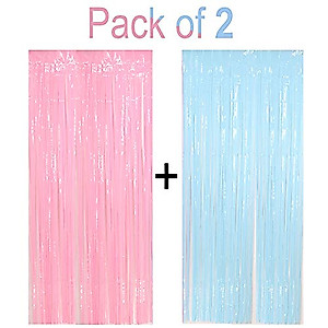Pastel Fringe Curtains 3.2 ft x 6.6 ft Baby Shower Gender Reveals Party Decoration Party Photo Backdrop (Pink/Blue)