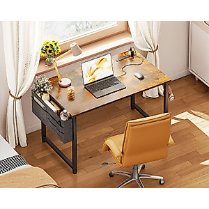 Casaottima 40 inch Computer Desk, Modern Simple Style Desk for Home Office, Study Student Writing Desk with Charging Station Outlets Built in, Rustic