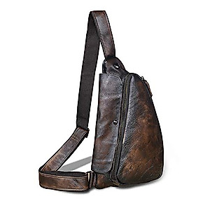 Le'aokuu Mens Fashion Casual Tea Designer Travel Hiking Crossbody Chest Sling Bag Rig One Shoulder Strap Bag For Men Leather