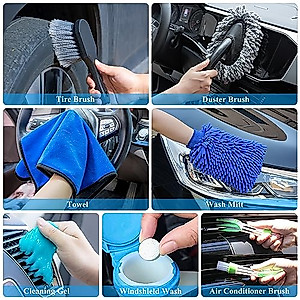 AUTODECO 32Pcs Car Detailing Brush Set, Car Detailing Kit, Auto Detailing Drill Brush Set, Car Detailing Brushes, Car Wash Cleaning Tools Kit with Wash Mop for Interior, Exterior, Wheels, Blue