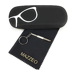 Mazzeo Hard Shell Glasses Case Kit With a Cleaning Cloth and Repair Tool For Men or Women (Black w Glasses)