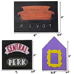 9 Pieces Friends Tiered Tray Decor Set Friends TV Show Gift Wooden Rustic Modern Decor Items Friends TV Show Merchandise Friends Theme Mini Wooden Signs for Kitchen Table Decoration