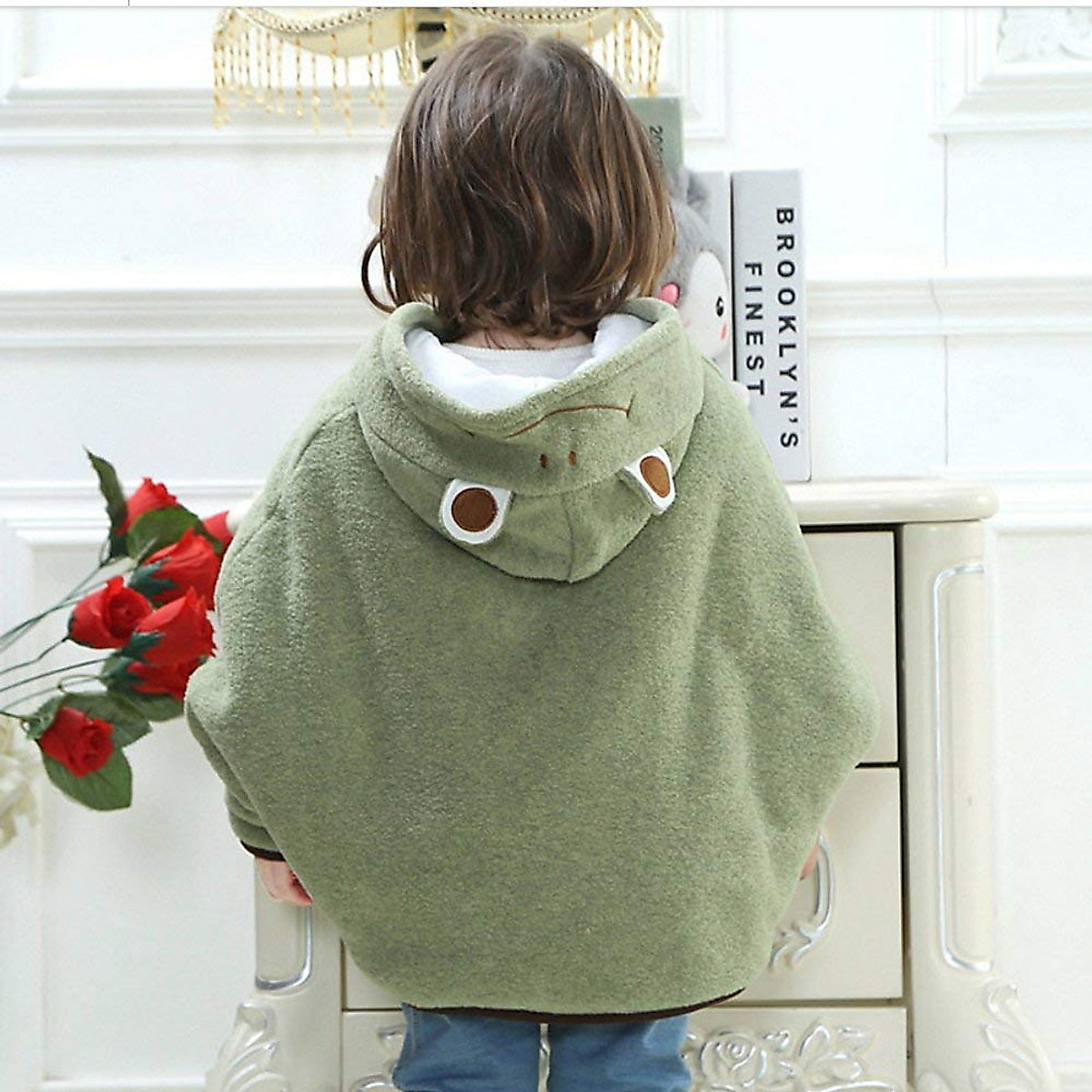 Frog Hood Carseat Poncho for Kids - Fleece Hooded Wool Cape Coats for Toddlers