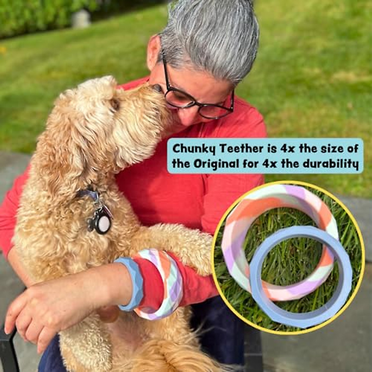 Sweet Paws Chunky Teething Rings for Dogs, Bracelet Food Grade Silicone Puppy Chew Toys for Large Puppies, Durable Dog Ring Toy for Medium Large Dogs, Puppy Teething Chews - Pink Lemonade