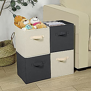 YuGtcen Cube Storage Bins 11 inch, Storage Cubes Collapsible Organizer Bins, Square Foldable Fabric Baskets, Medium Decorative Cubby Box for for Shelves, Closet, for Utility Room, Storage Room (Grey)